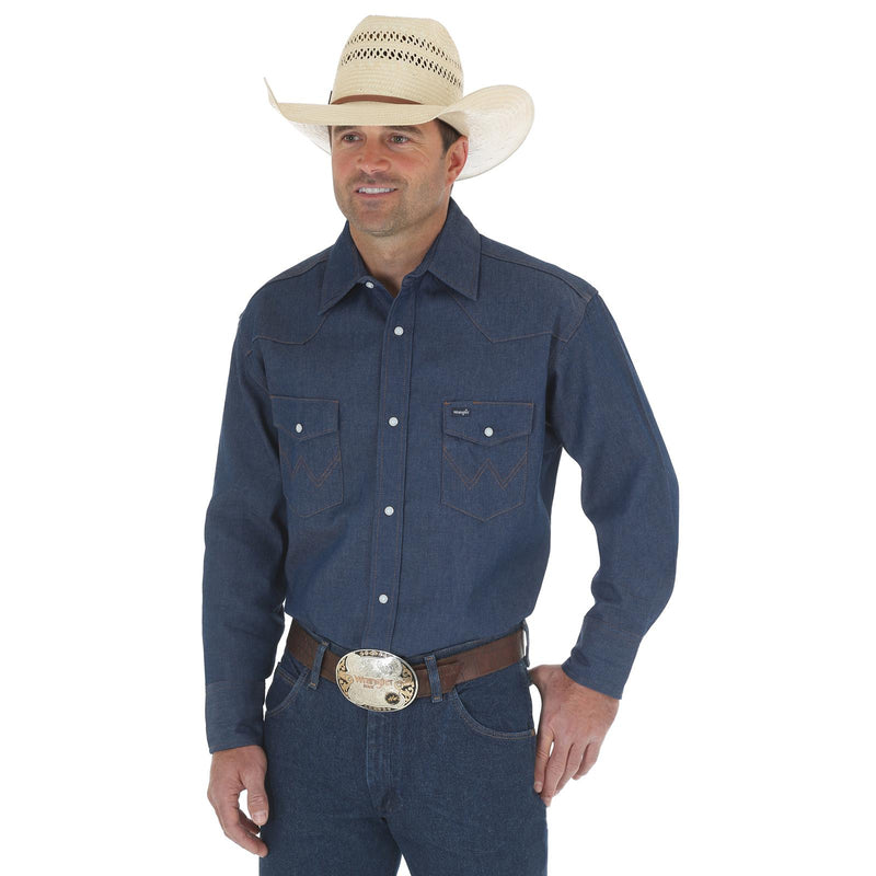 Men's Wrangler Denim Long Sleeve Work Shirt – Hilltop Western Clothing ...