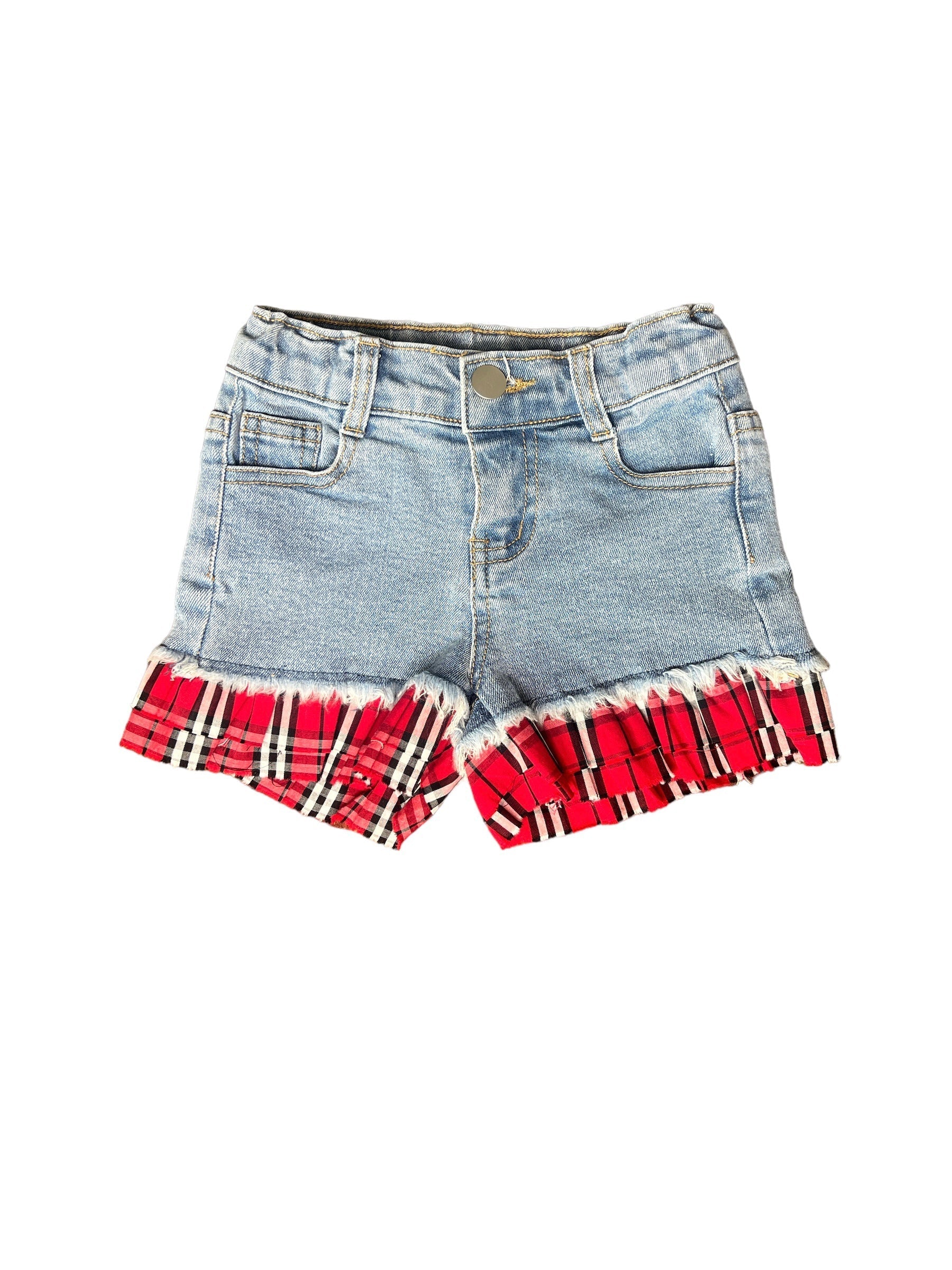 Girl's Shea Baby Denim Shorts with Plaid Riffle Bottoms – Hilltop ...